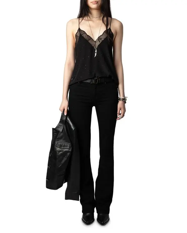 Zadig&Voltaire Silk Lace Trim Embellished Cami - Noir