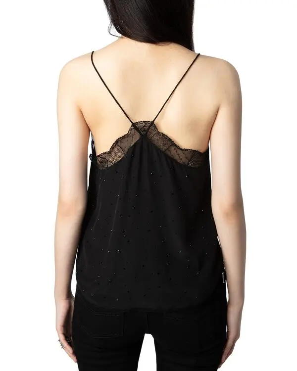 Zadig&Voltaire Silk Lace Trim Embellished Cami - Noir