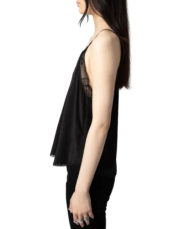Zadig&Voltaire Silk Lace Trim Embellished Cami - Noir