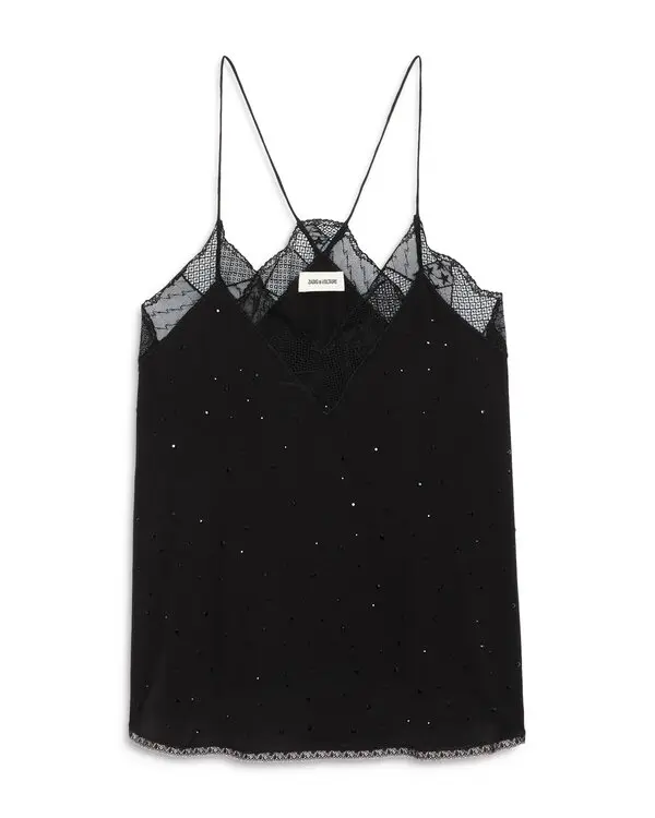 Zadig&Voltaire Silk Lace Trim Embellished Cami - Noir