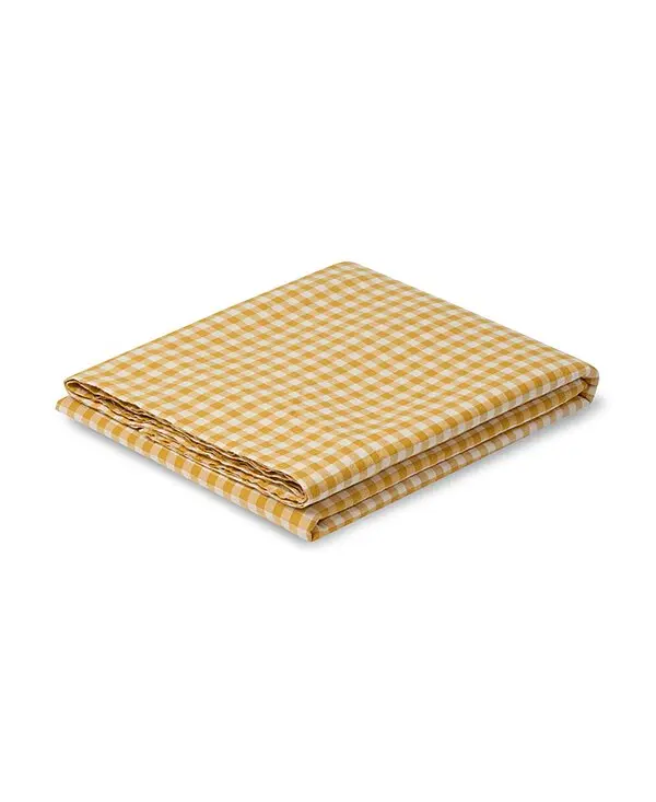 PIGLET IN BED Gingham Linen Blend Flat Sheet, Twin - Honey Gingham