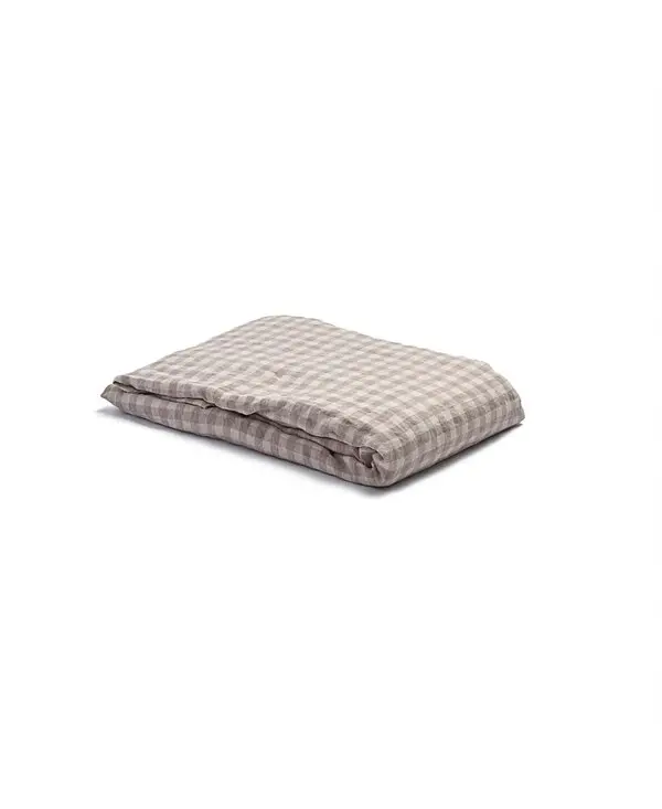 PIGLET IN BED Gingham Linen Blend Flat Sheet - Mushroom Gingham