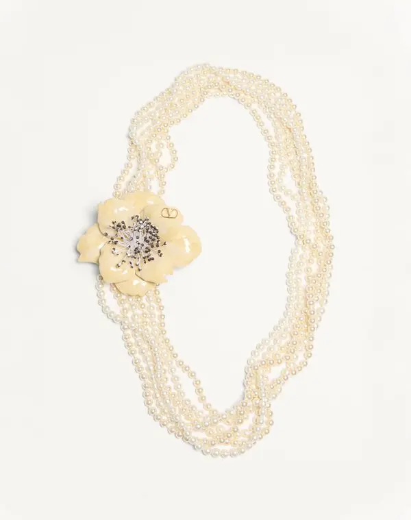 Valentino Garavani Fleur Lumineuse Necklace - Gold/cream