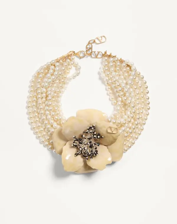 Valentino Garavani Fleur Lumineuse Necklace - Gold/cream