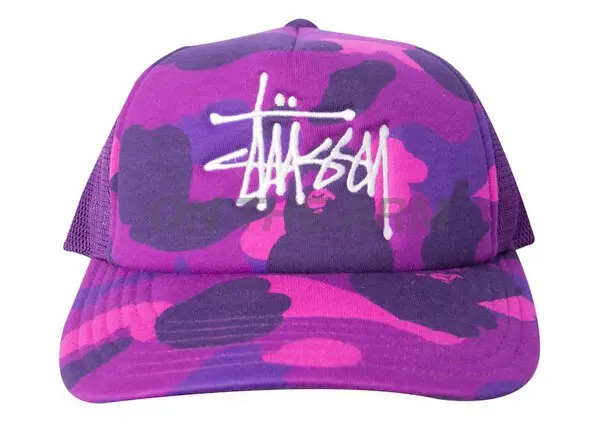 A BATHING APE X Stussy Trucker Cap - Purple
