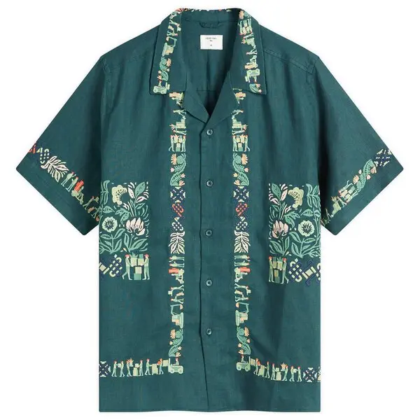 PERCIVAL Imported Embroidered Cuban Shirt - Green