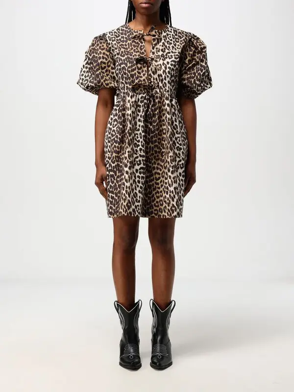 Ganni Leopard Print Poplin Dress - Multicolor - 25% Off | Editorialist