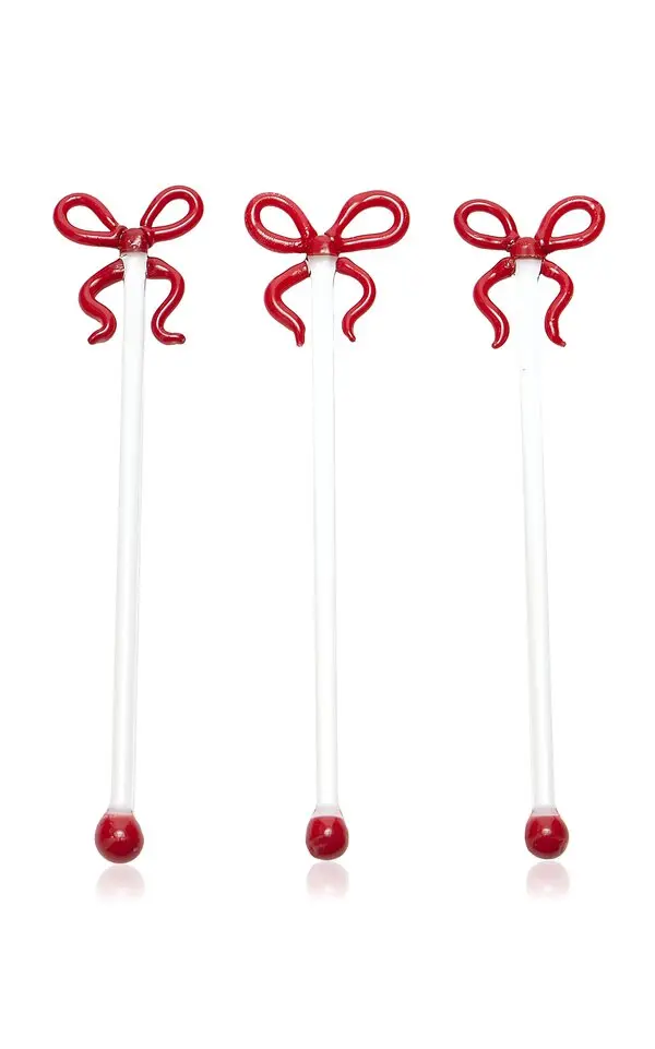 MODA DOMUS Handmade Glass Bow Cocktail Stirrers - Red