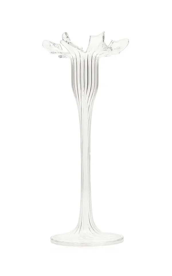 MODA DOMUS Medium Floral Glass Candle Stick - Clear