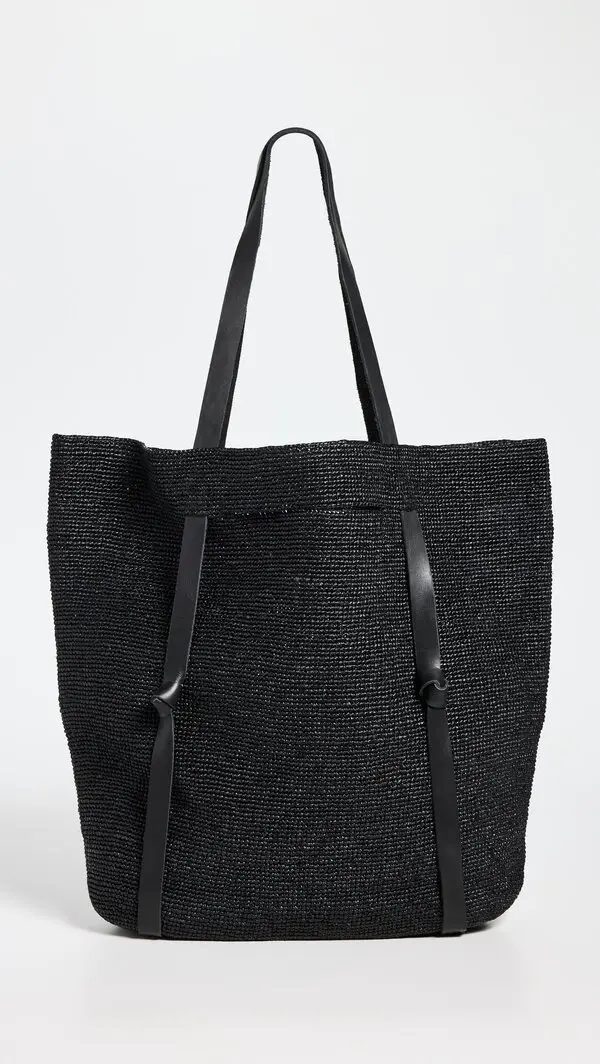 Janessa Leoné Tanner Raffia Tote Bag - Black