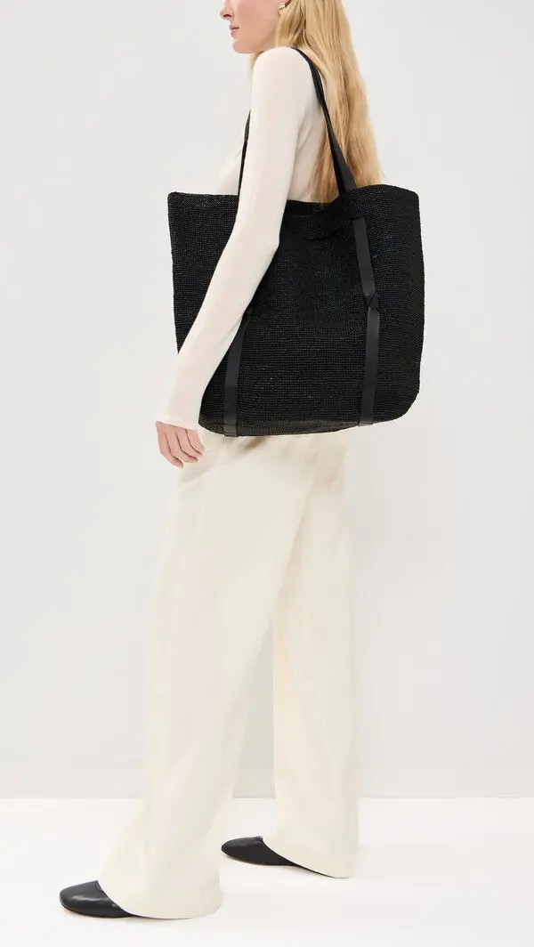 Janessa Leoné Tanner Raffia Tote Bag - Black