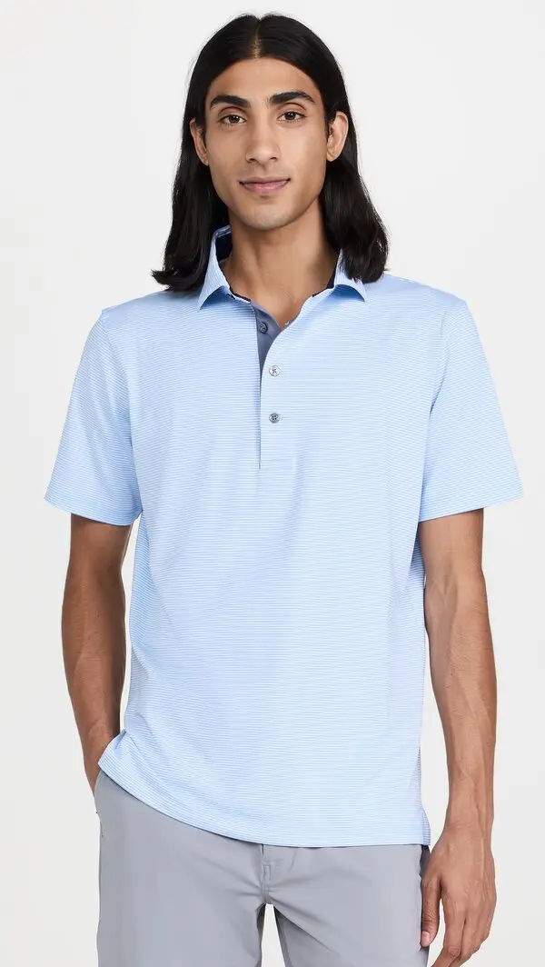 Greyson Saranac Striped Polo - Wolf Blue
