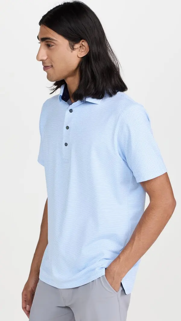Greyson Saranac Striped Polo - Wolf Blue