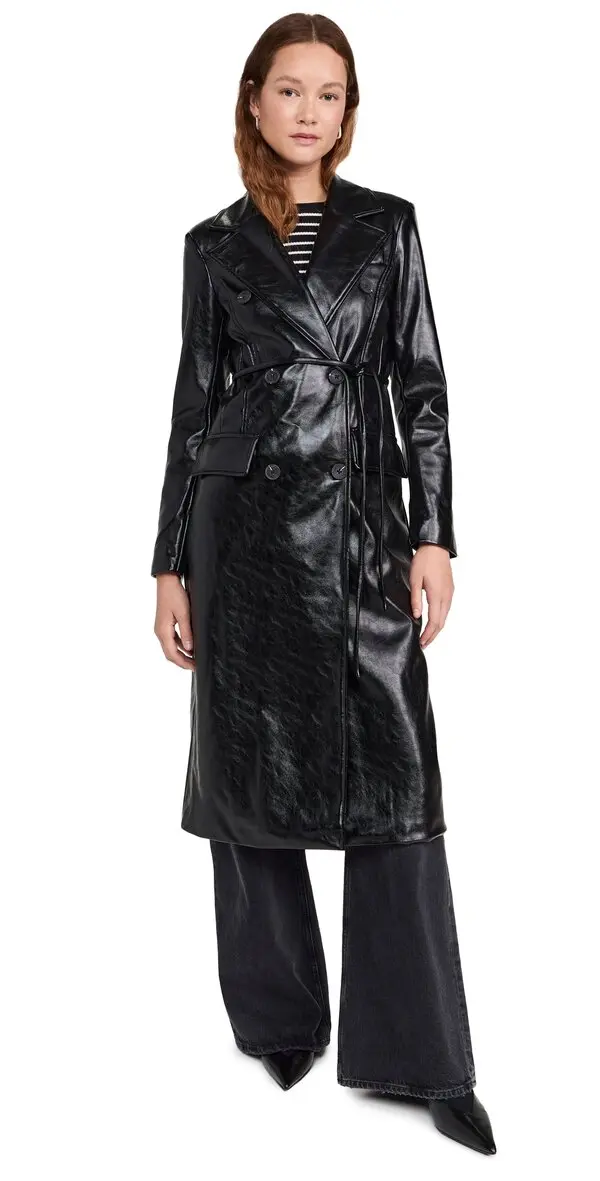 Avec Les Filles Belted Faux Leather Trench Coat