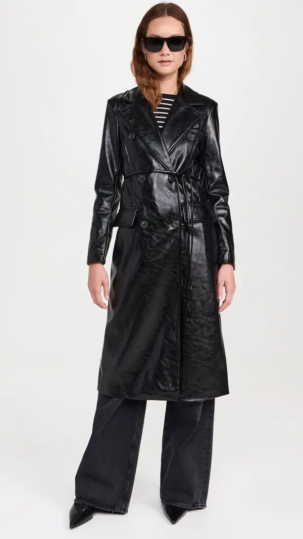 Avec Les Filles Belted Faux Leather Trench Coat