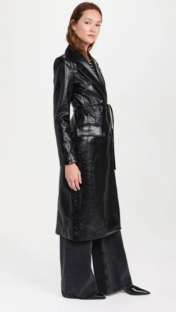 Avec Les Filles Belted Faux Leather Trench Coat