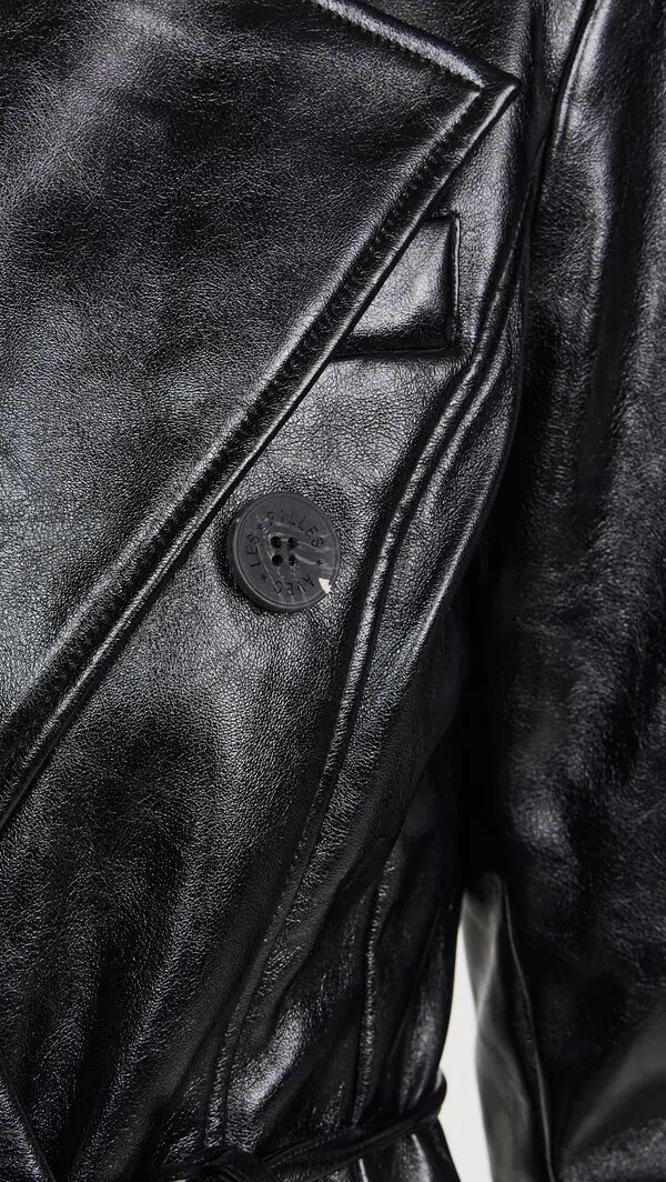 Avec Les Filles Belted Faux Leather Trench Coat