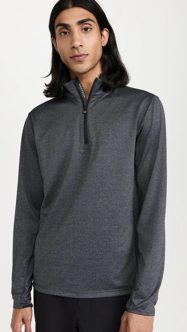Greyson Tate Herringbone Performance Quarter Zip Pullover - Black Herringbone