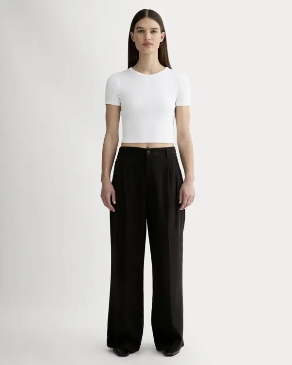 Everlane Wide Leg Pleated Trousers - Black