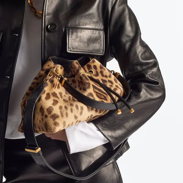 JIMMY CHOO Cinch Medium Leopard Print Pony Shoulder Bag - Neutral