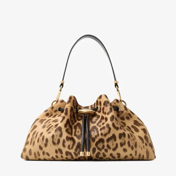 JIMMY CHOO Cinch Medium Leopard Print Pony Shoulder Bag - Neutral