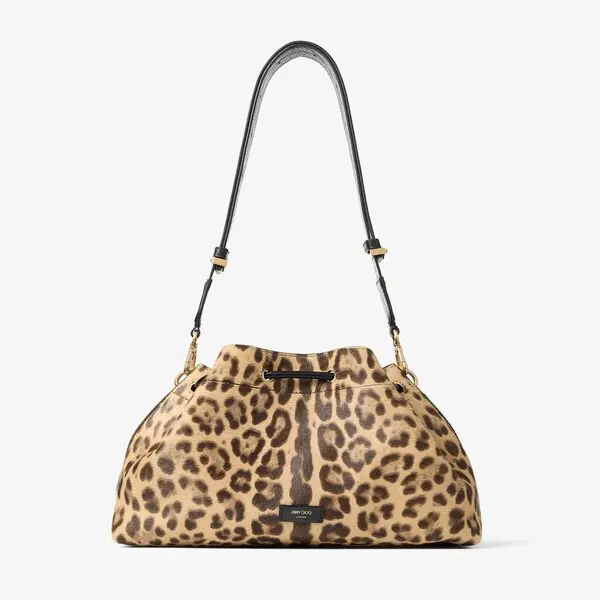 JIMMY CHOO Cinch Medium Leopard Print Pony Shoulder Bag - Neutral