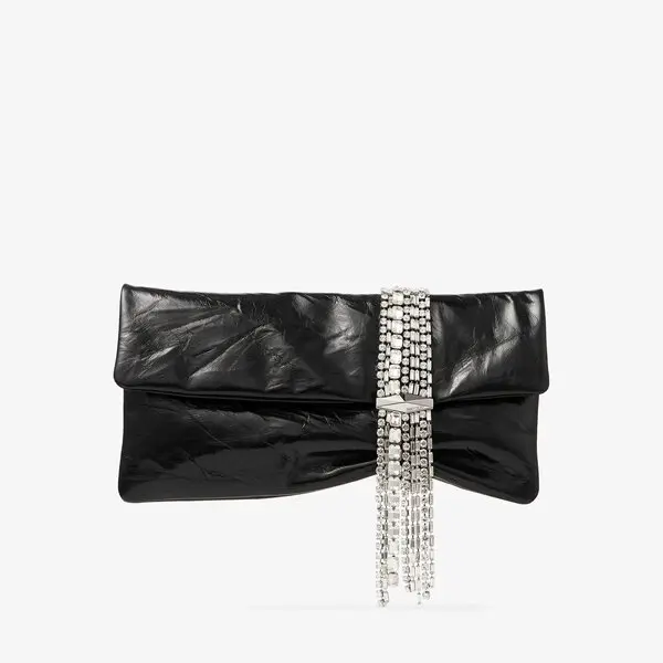 JIMMY CHOO Zandra Vintage Metallic Leather Clutch - Black