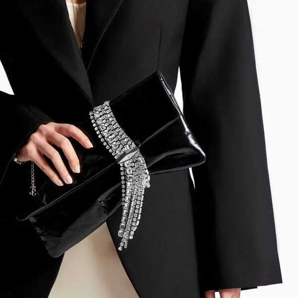 JIMMY CHOO Zandra Vintage Metallic Leather Clutch - Black
