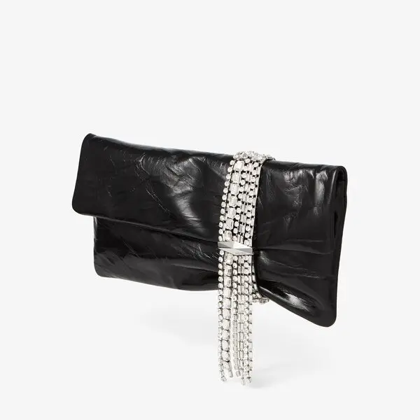 JIMMY CHOO Zandra Vintage Metallic Leather Clutch - Black