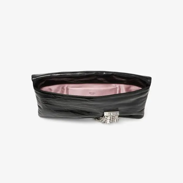 JIMMY CHOO Zandra Vintage Metallic Leather Clutch - Black
