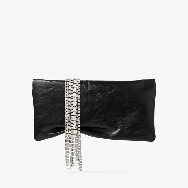 JIMMY CHOO Zandra Vintage Metallic Leather Clutch - Black