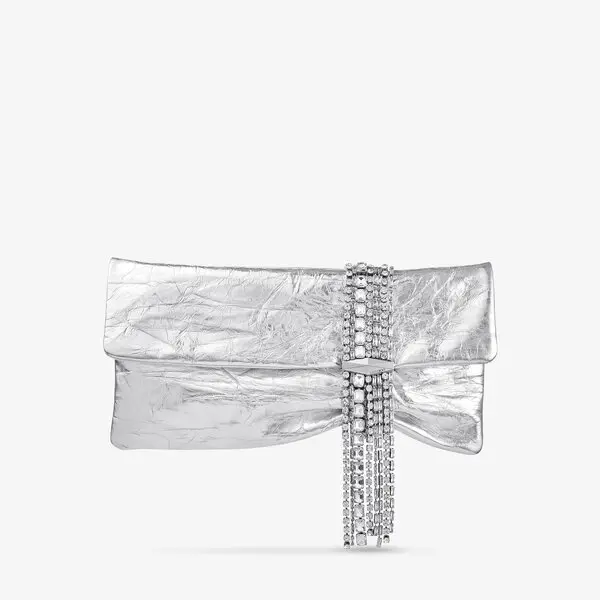 JIMMY CHOO Zandra Vintage Metallic Leather Clutch Bag - Silver/silver