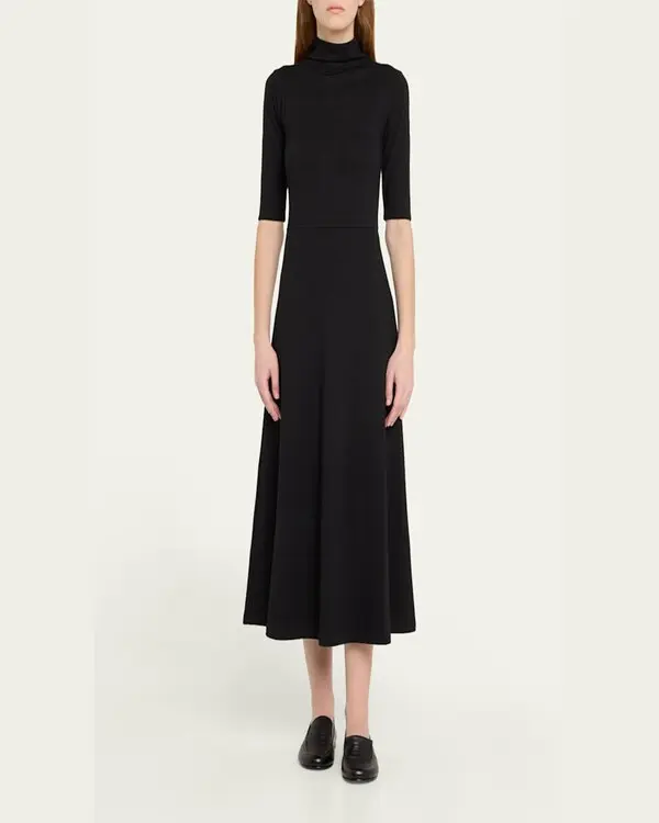 Vince Elbow-sleeve Turtleneck Midi Dress