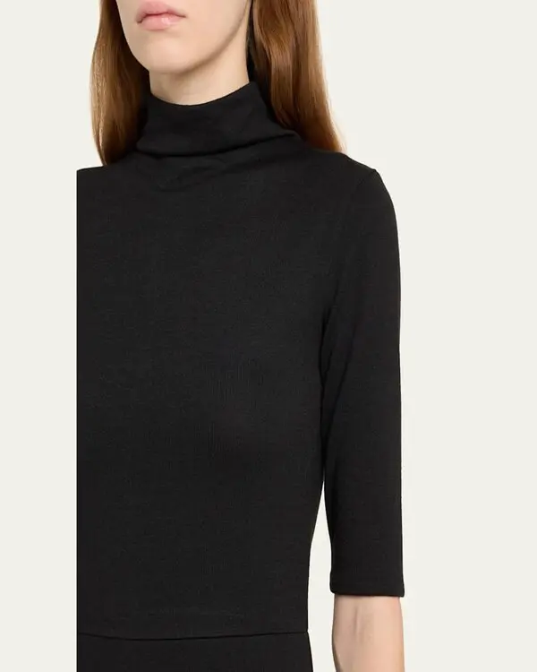 Vince Elbow-sleeve Turtleneck Midi Dress