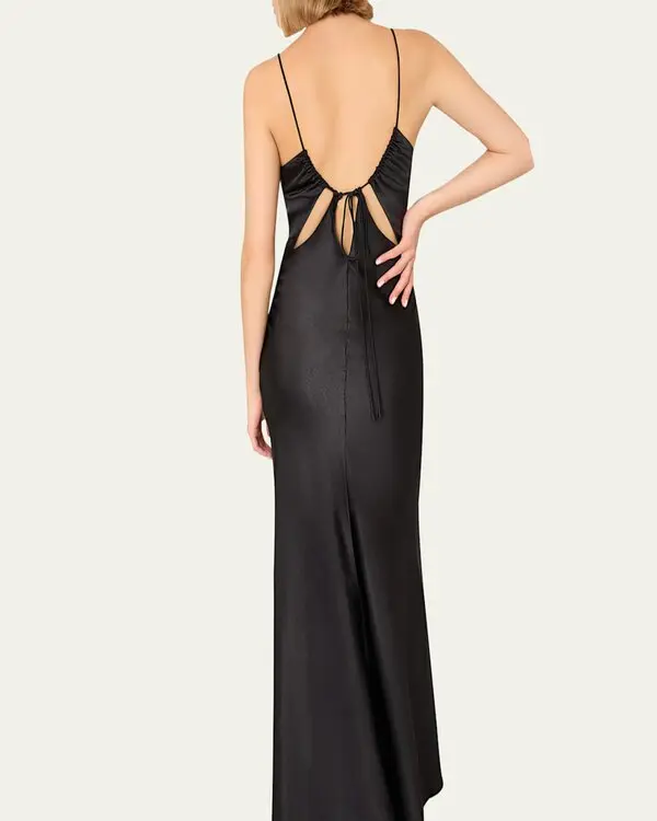 MILLY Addie Cutout Hammered Satin Maxi Dress