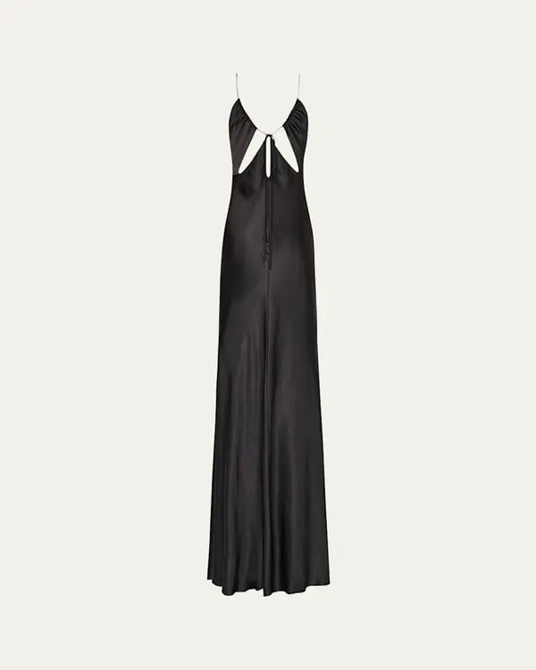 MILLY Addie Cutout Hammered Satin Maxi Dress