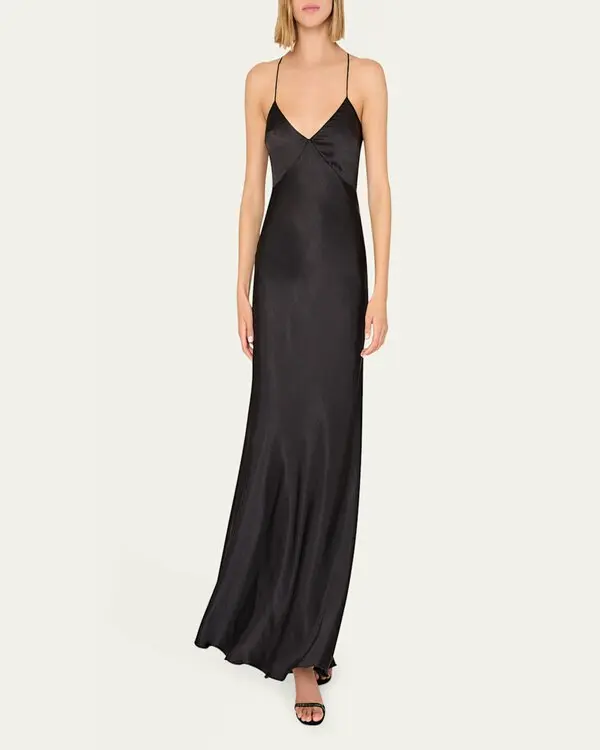 MILLY Addie Cutout Hammered Satin Maxi Dress