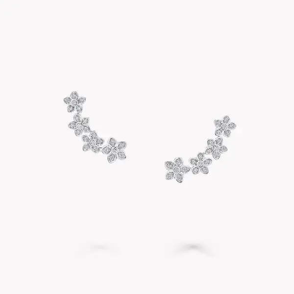 Graff Wild Flower Petite Pavé Diamond Ear Climbers - White Gold
