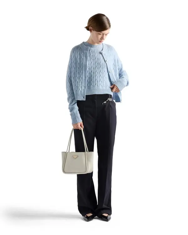 Prada Cable-knit Re-cashmere Short Sleeve Sweater - Light Blue