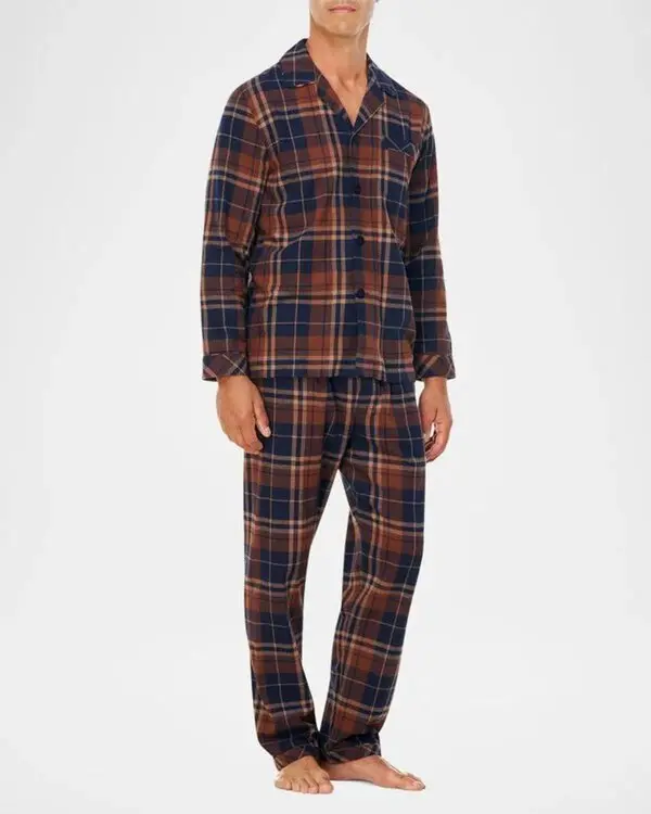 Majestic International Apos;s Flannel Long Pajama Set - Navy/brown