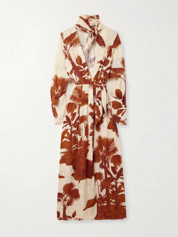 Johanna Ortiz Unmooring Tie-detailed Printed Wrap Dress - Brown