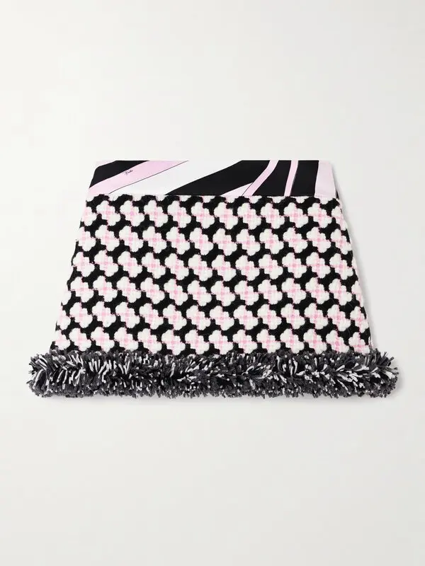 Emilio Pucci Printed Fringed Tweed Mini Skirt - Pink