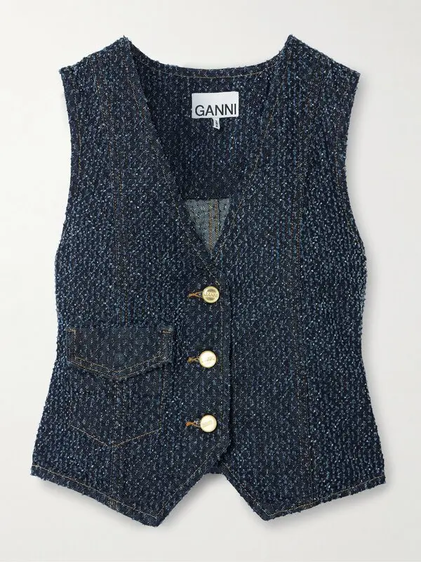 GANNI Fluffy Distressed Organic Denim Vest