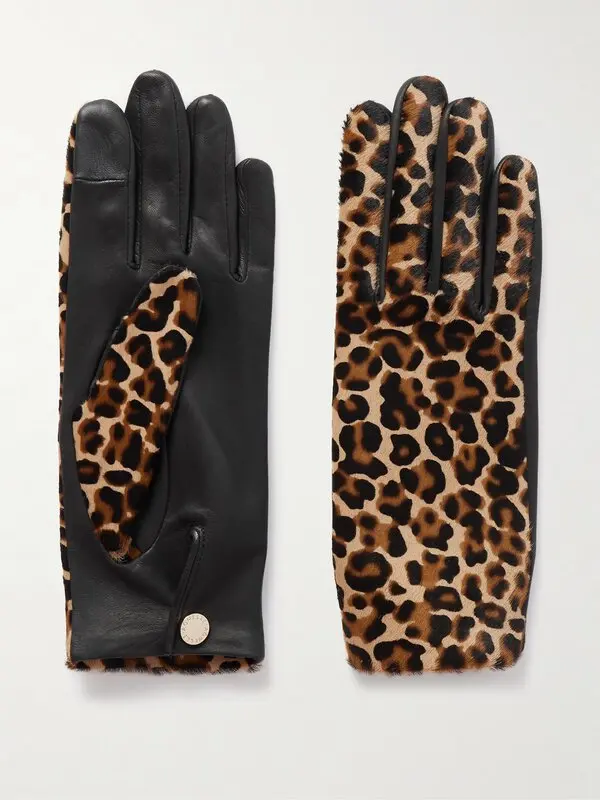 AGNELLE Susan Leather And Leopard-print Gloves - Animal Print