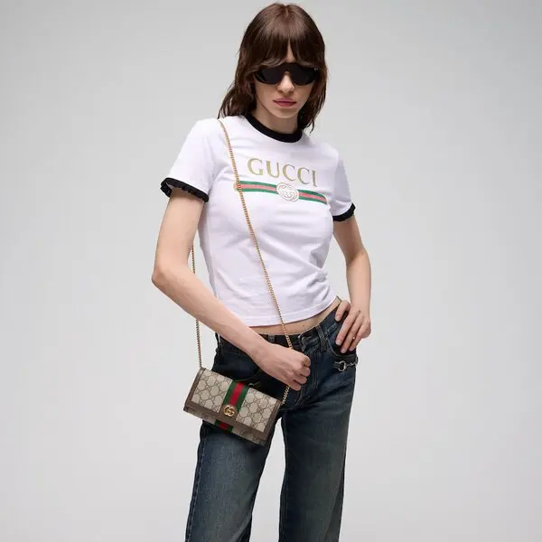 Gucci Ophidia Wallet On Chain Gg Canvas - Beige