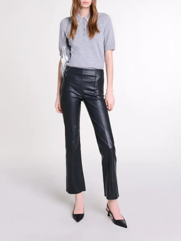Maje High-waisted Leather Trousers - Black