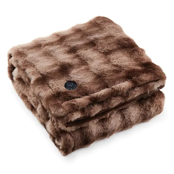 BROOKSTONE Luxe Faux Fur Heated Throw Blanket Exclusive - Brown
