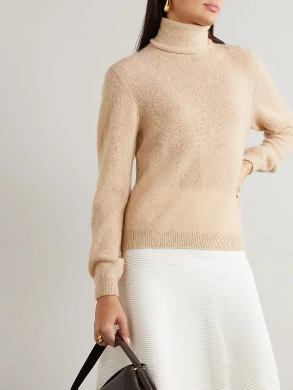 Loro Piana Cashmere And Silk-blend Bouclé Turtleneck Sweater - Neutrals