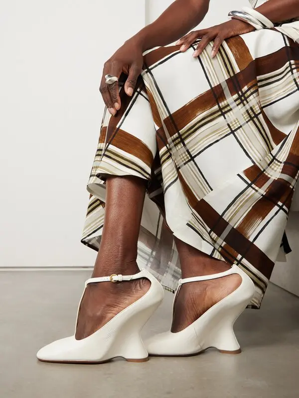 Dries Van Noten Leather Mary Jane Wedge Pumps In White - 50% Off