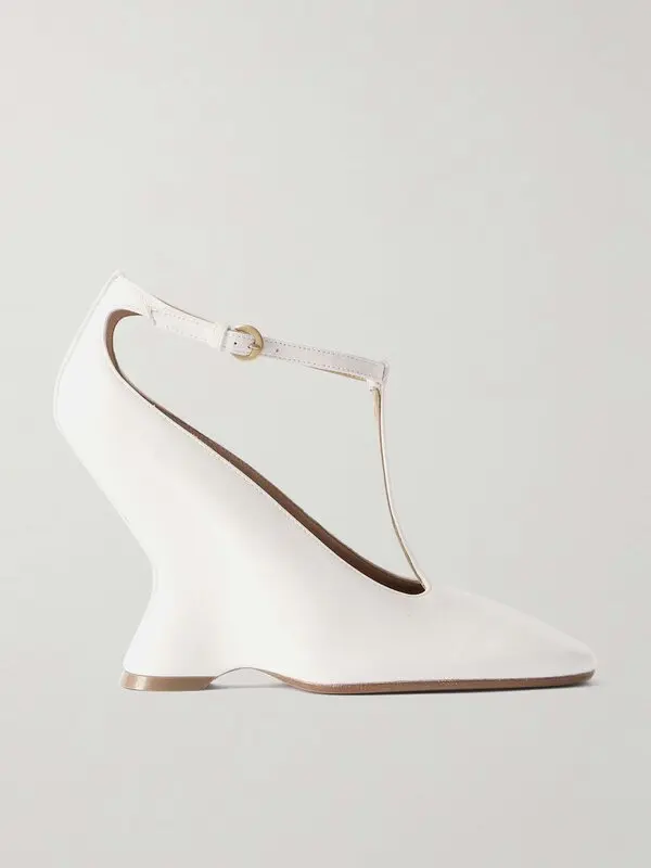 Dries Van Noten Leather Mary Jane Wedge Pumps In White - 50% Off